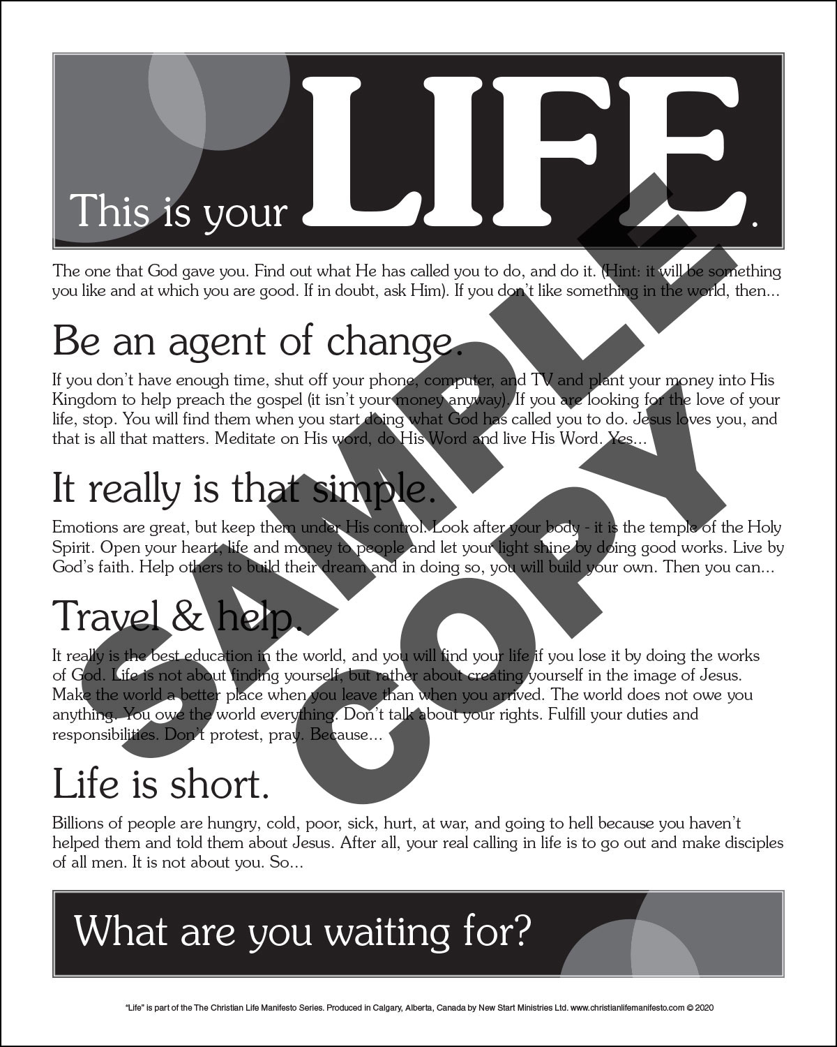 This is your life. Poster - New Start Ministries